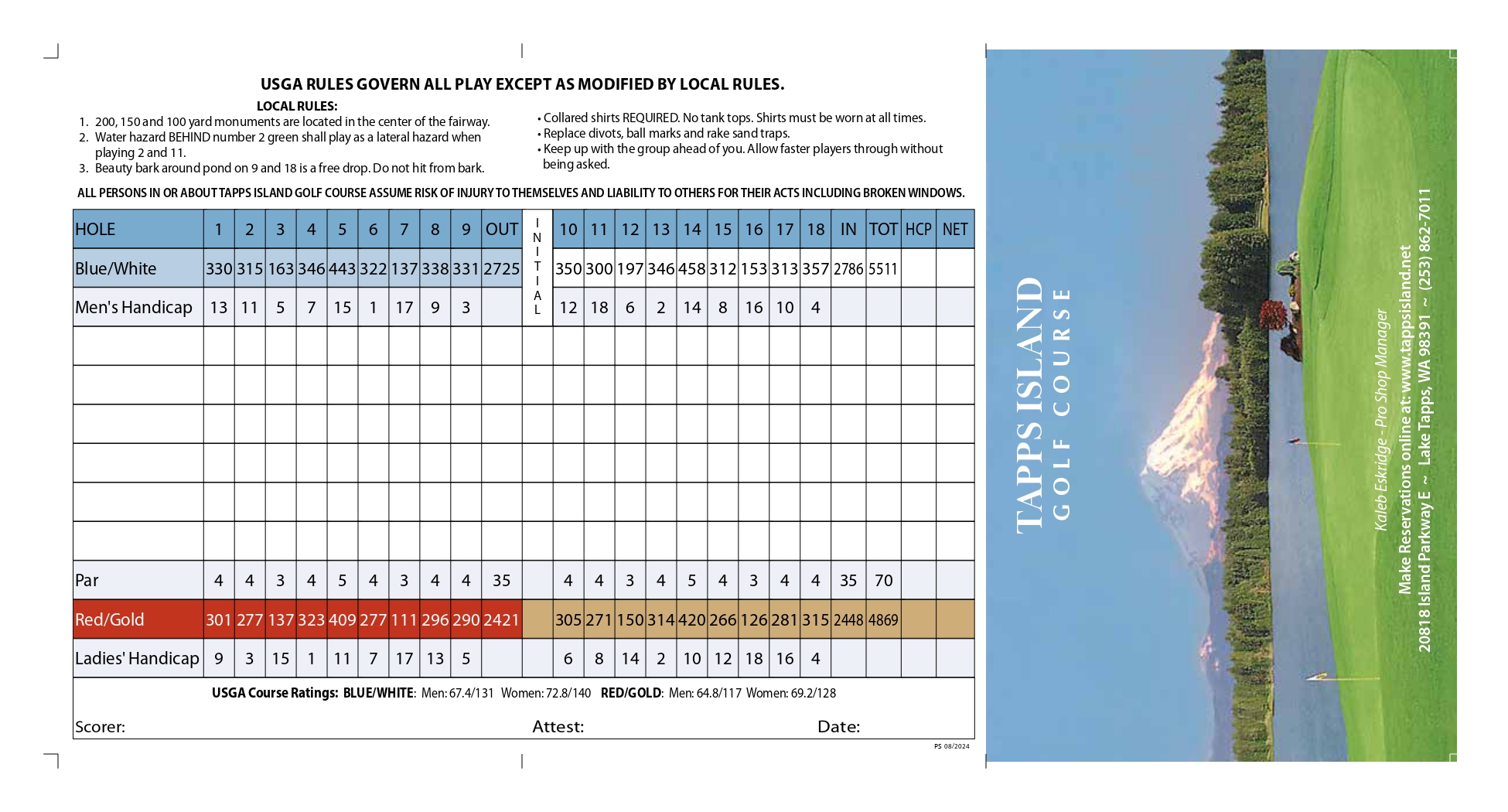 Scorecard - Tapps Island Golf Course